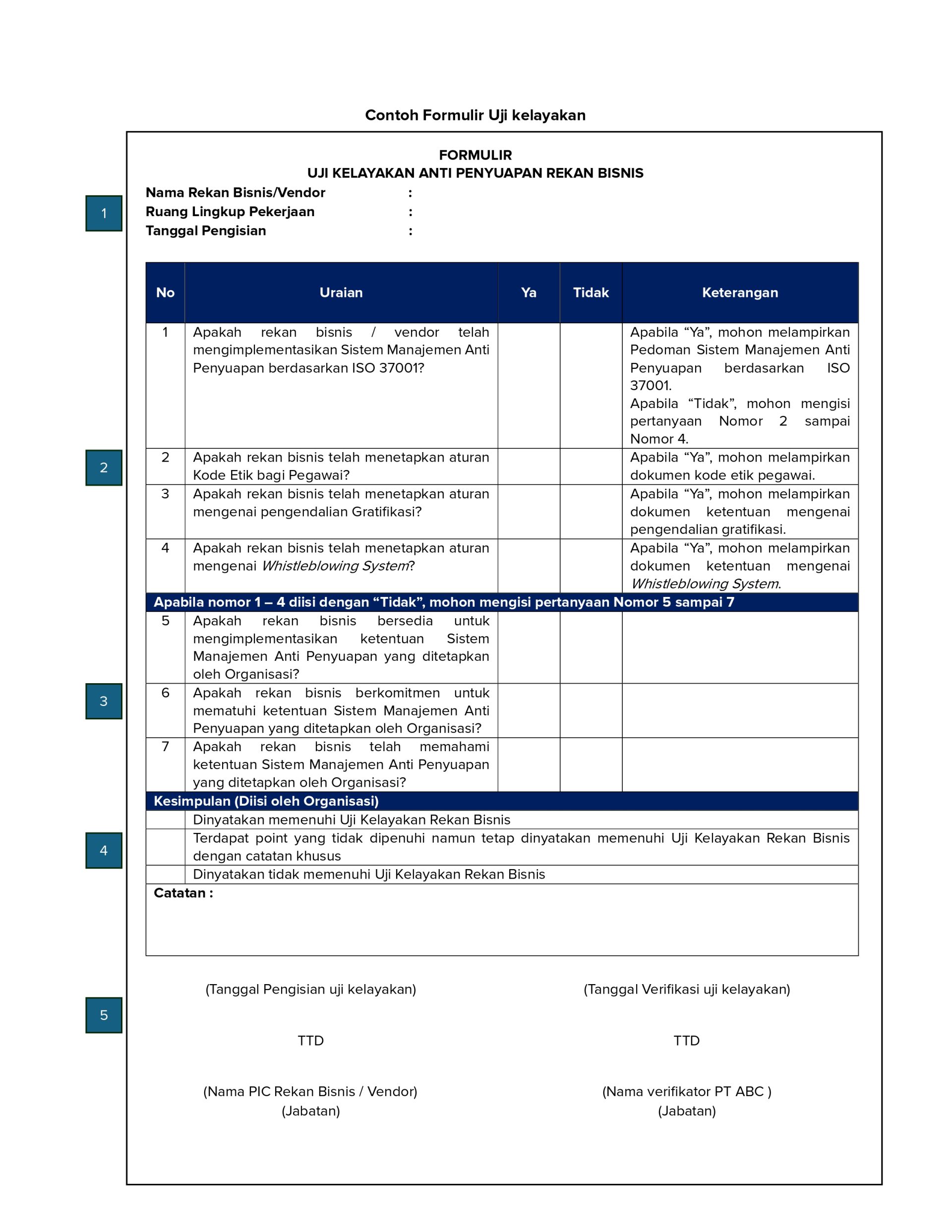 Formulir Uji Kelayakan Vendor ISO 37001